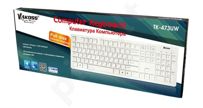 Klaviatūra Slim Vakoss USB KIRILICA /RU Layout/ TK-473UW Balta - Pirk ...